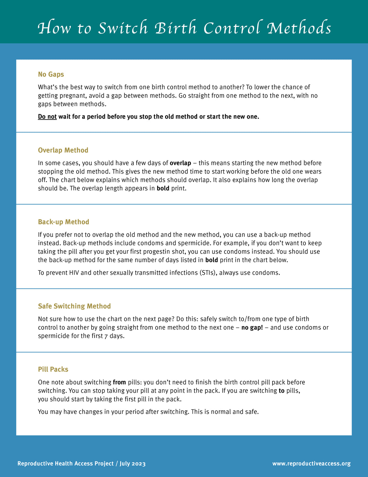How to Switch Birth Control Methods – Reproductive Health Access ...