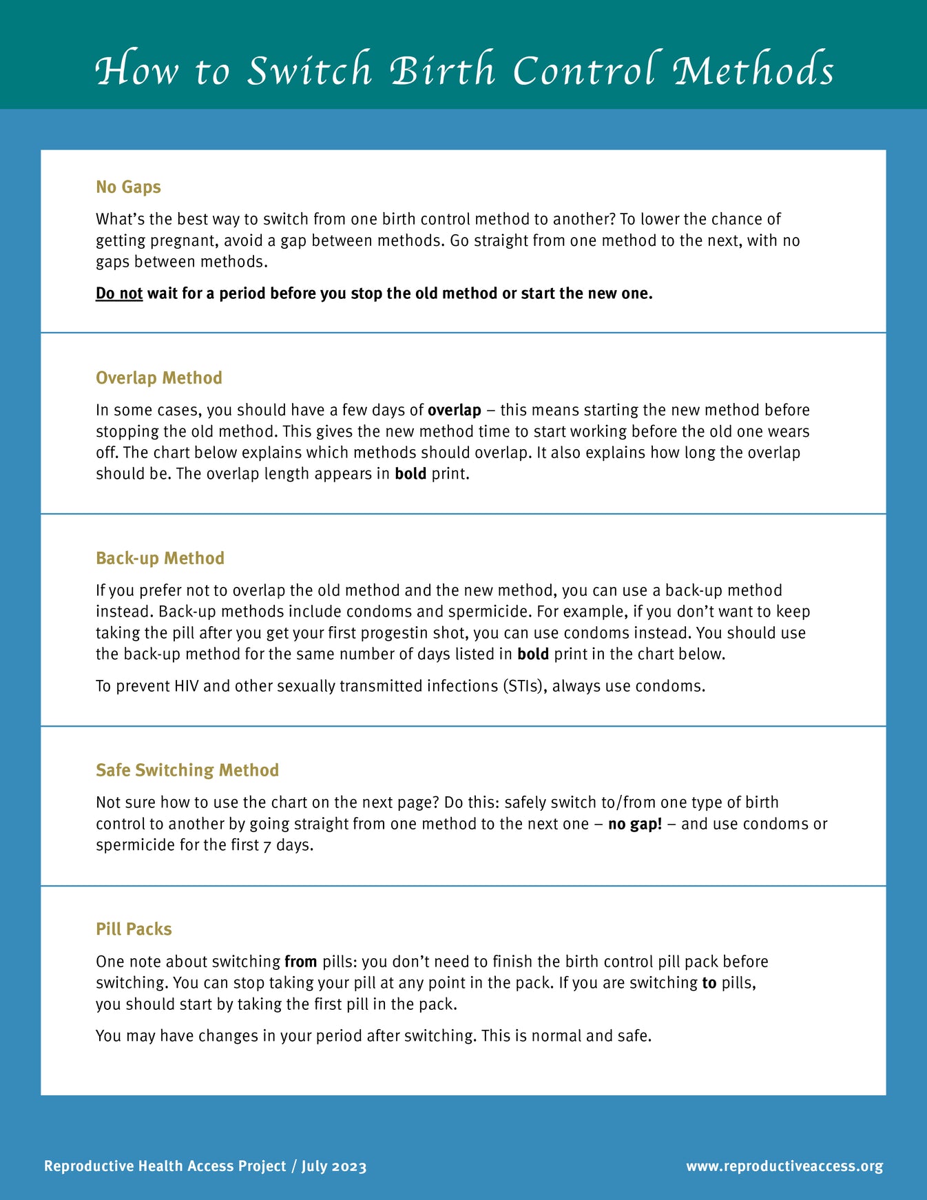 How to Switch Birth Control Methods – Reproductive Health Access ...
