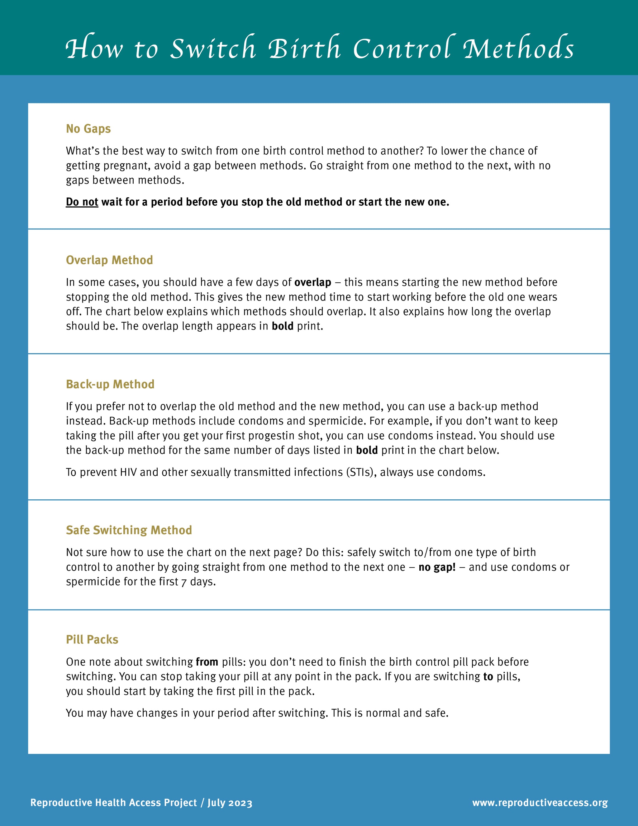 How to Switch Birth Control Methods – Reproductive Health Access ...
