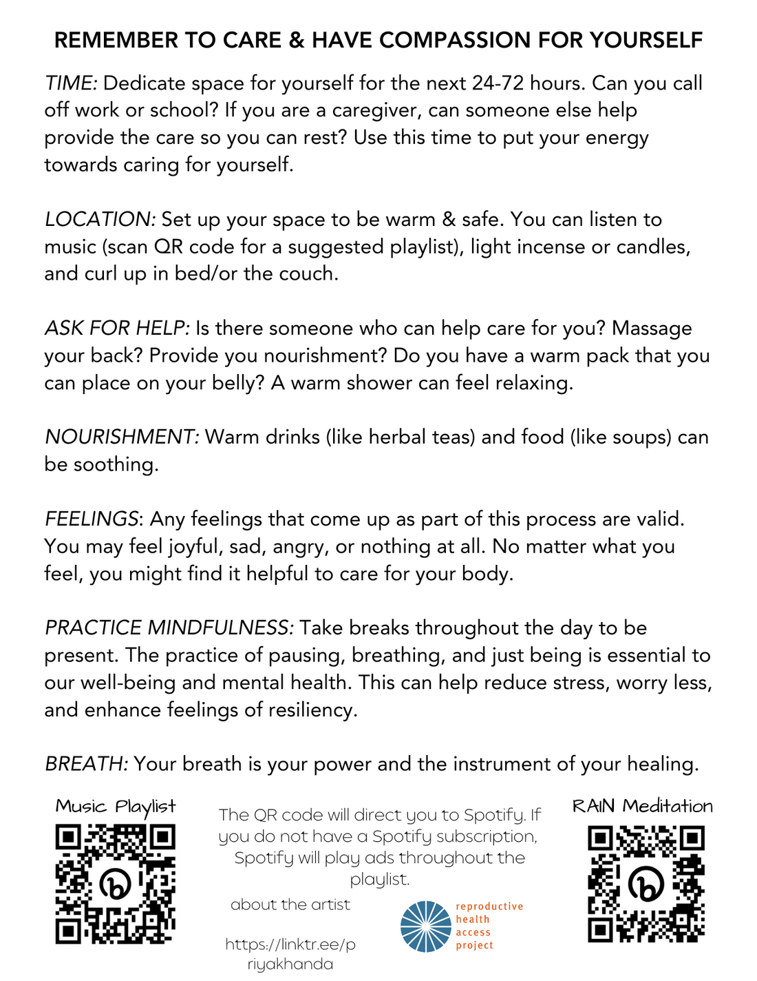 Self-Care Card – Reproductive Health Access Project Store