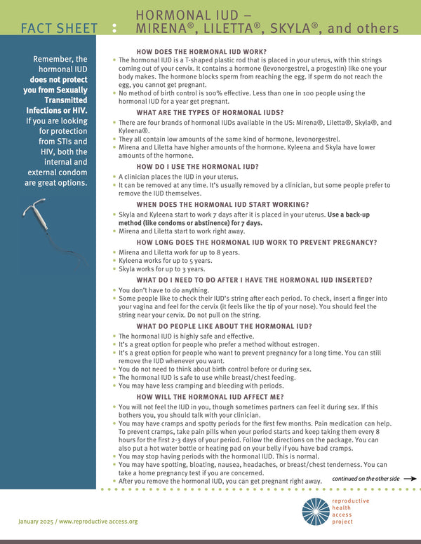 Hormonal IUD User Guide – Reproductive Health Access Project Store