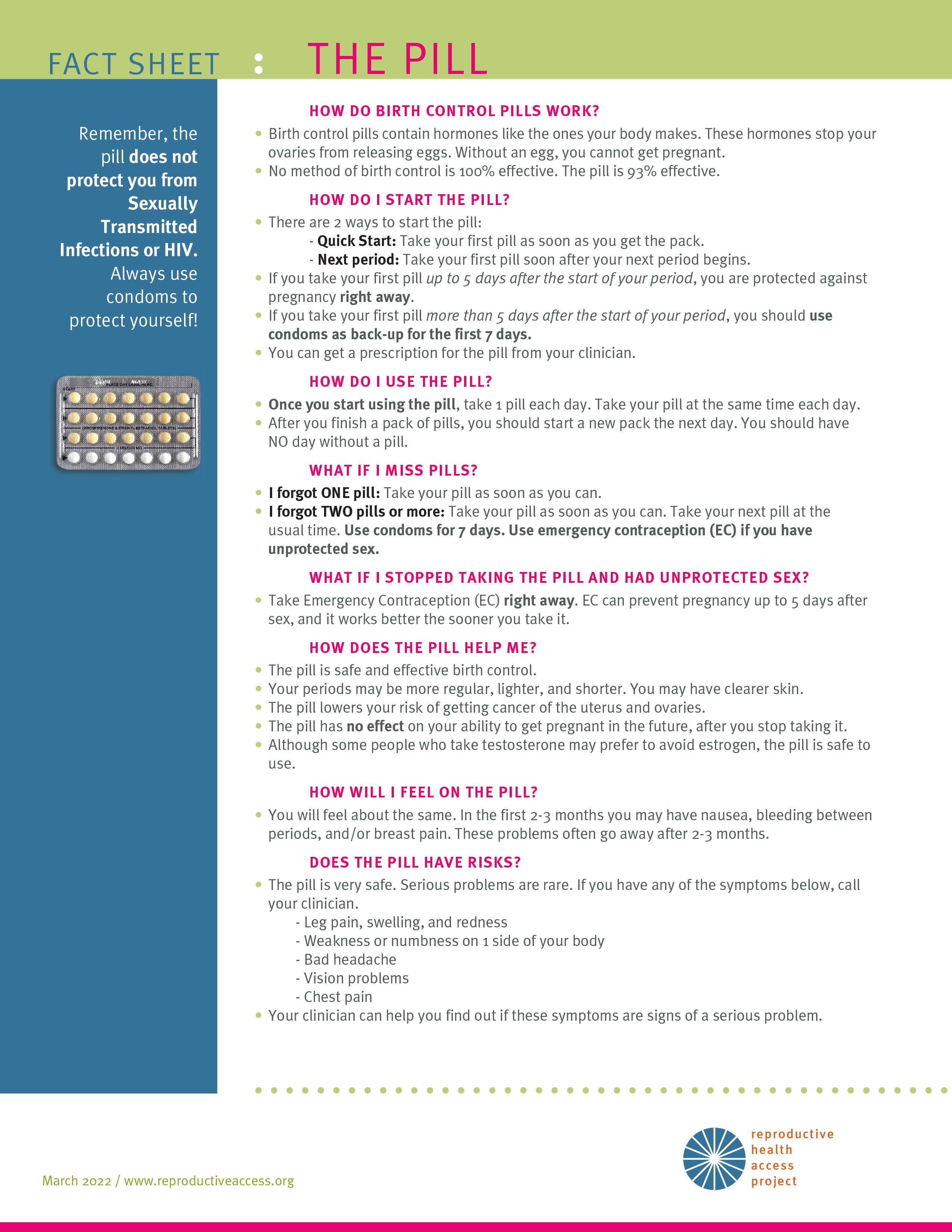 Pill User Guide – Reproductive Health Access Project Store